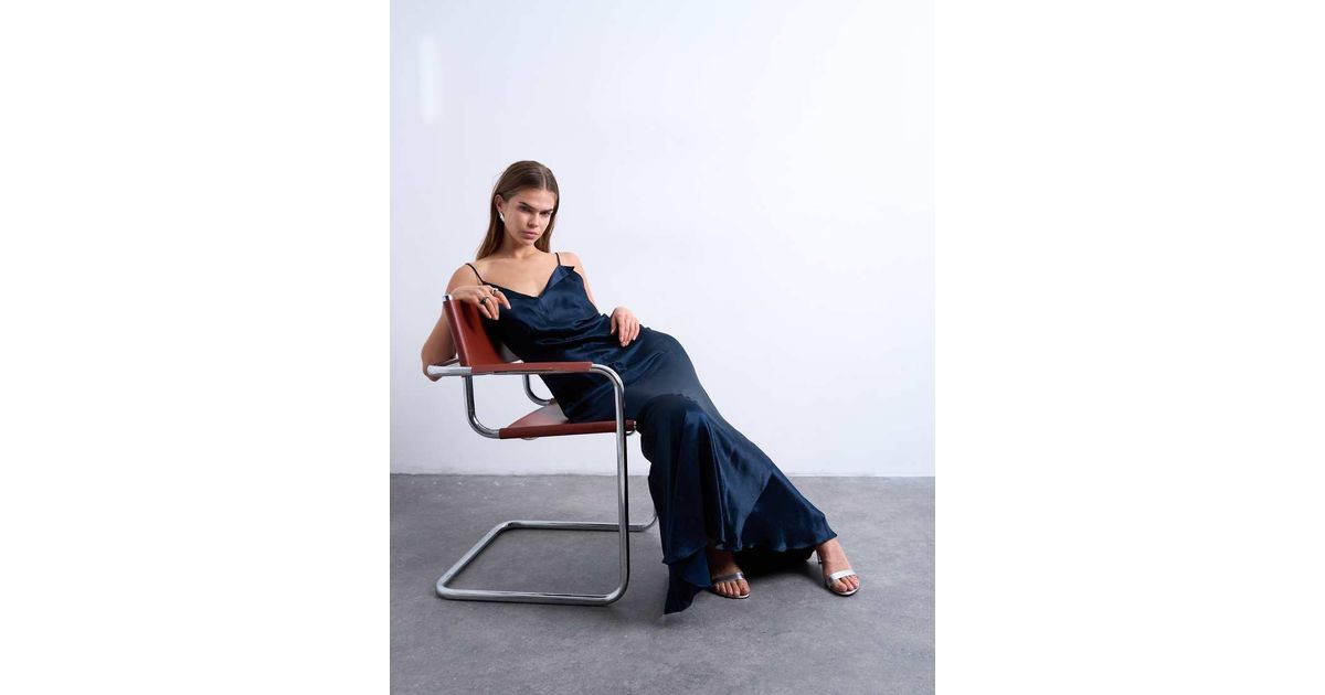 TOPSHOP Folded Edge Satin Cami Slip Maxi Dress in Blue | Lyst UK