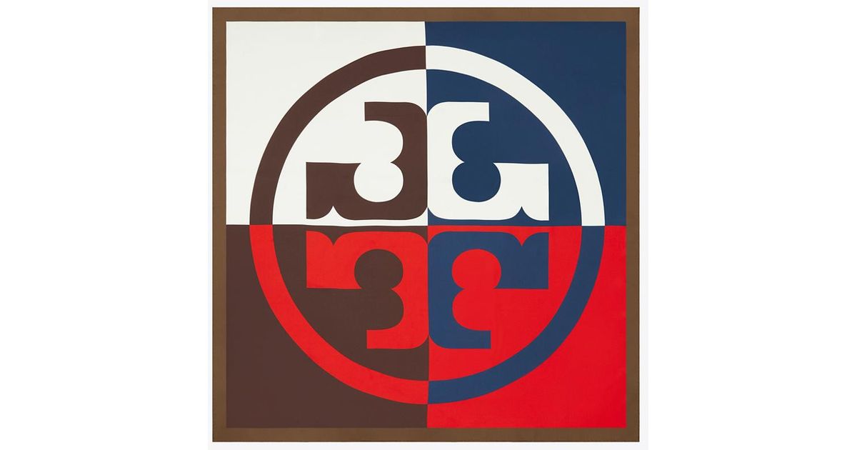 Tory Burch Colorblock Logo Silk Square in Red | Lyst