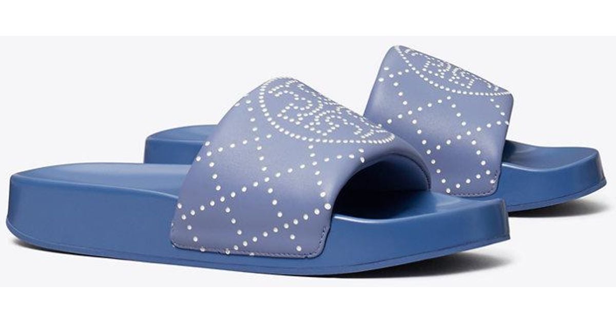 Tory Burch Double T Pool Slide in Blue | Lyst