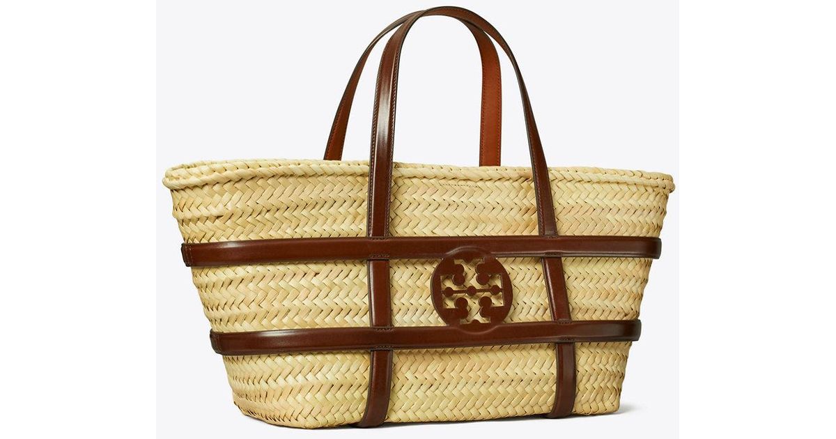 Tory Burch Ella Straw Basket in Metallic | Lyst