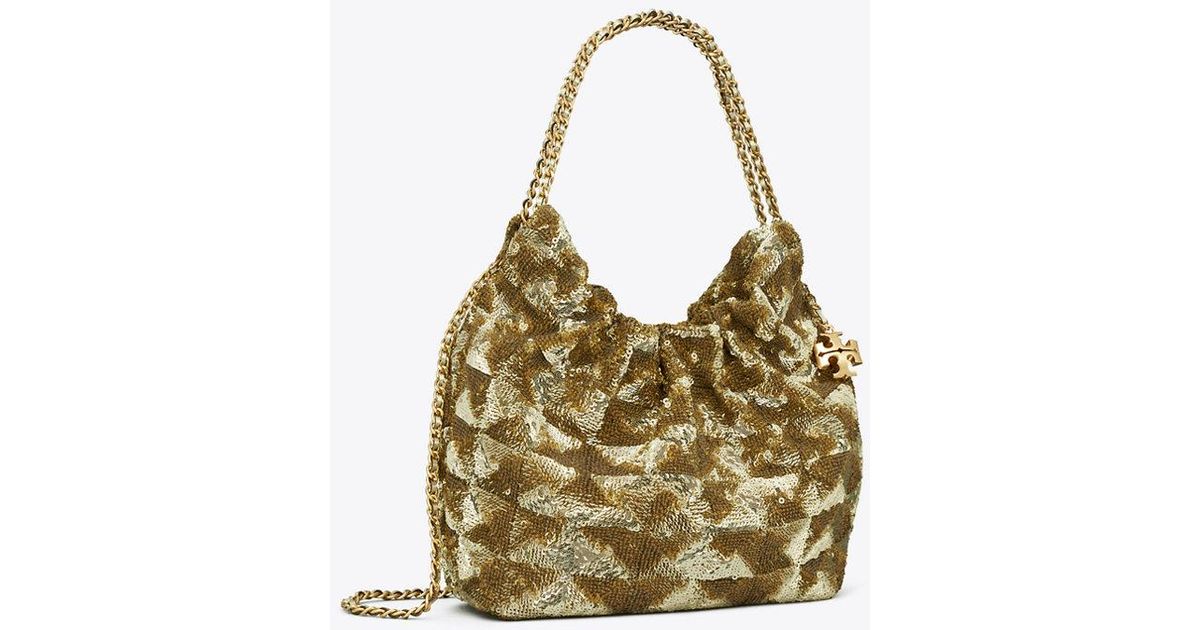 Tory Burch Mini Fleming Sequin Drawstring Bag in Metallic | Lyst