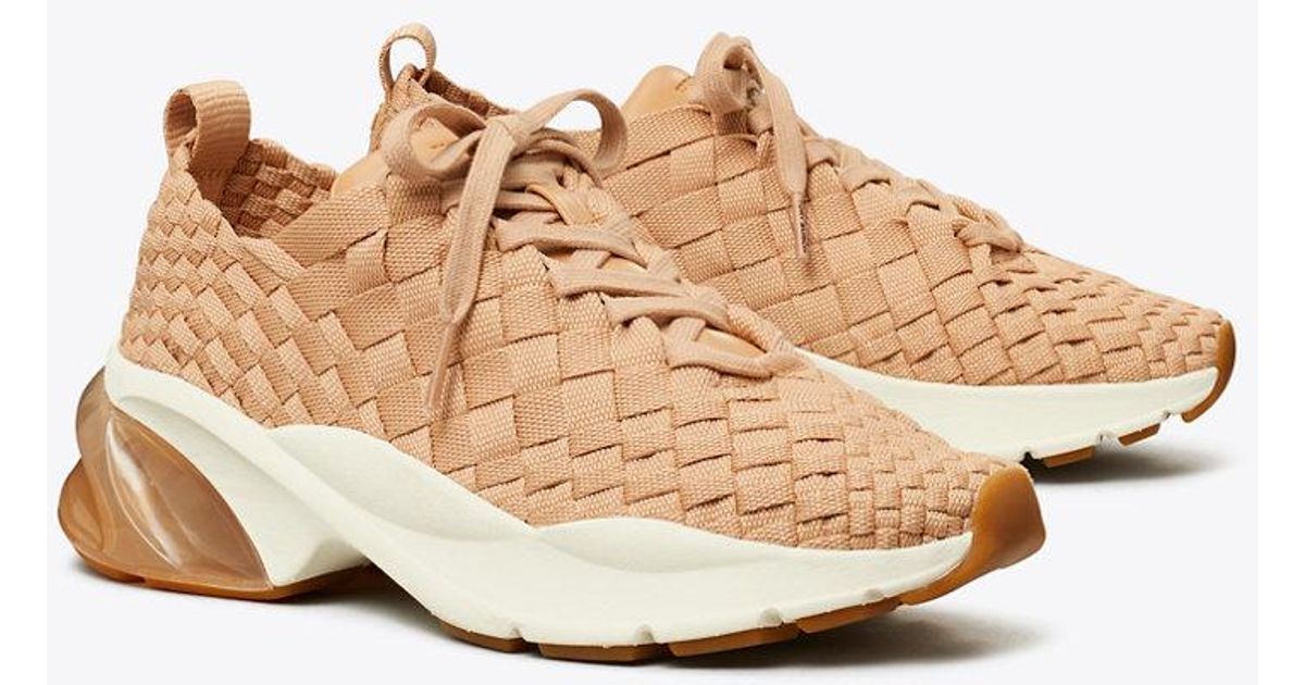Tory Burch Good Luck Woven Trainer in Natural | Lyst