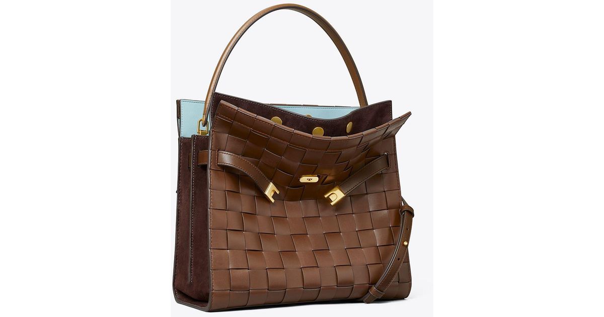 Tory Burch Lee Radziwill Woven Double Bag in Brown | Lyst