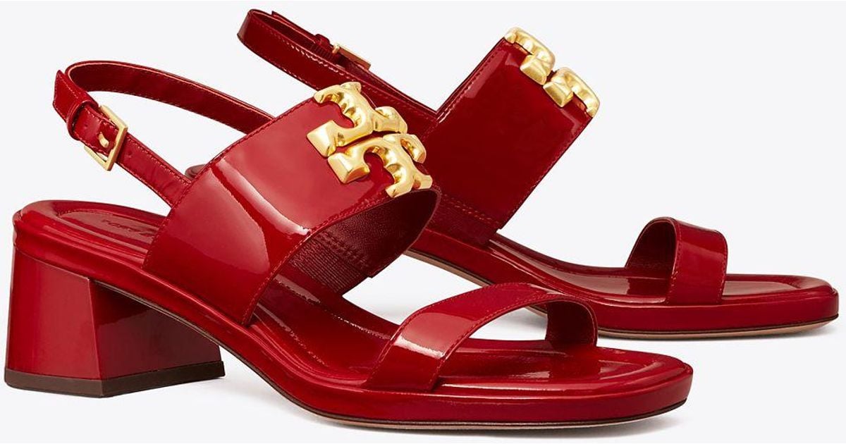 Tory Burch Eleanor Heel Sandal in Red | Lyst