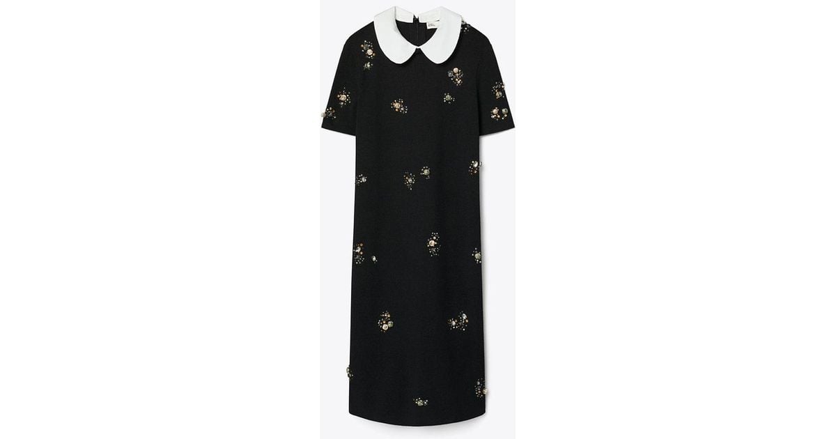 Tory Burch Embellished Poplin Collar Sweater Dress in Black | Lyst Tory Burch Embellished Poplin Collar Sweater Dress in Black | Lyst