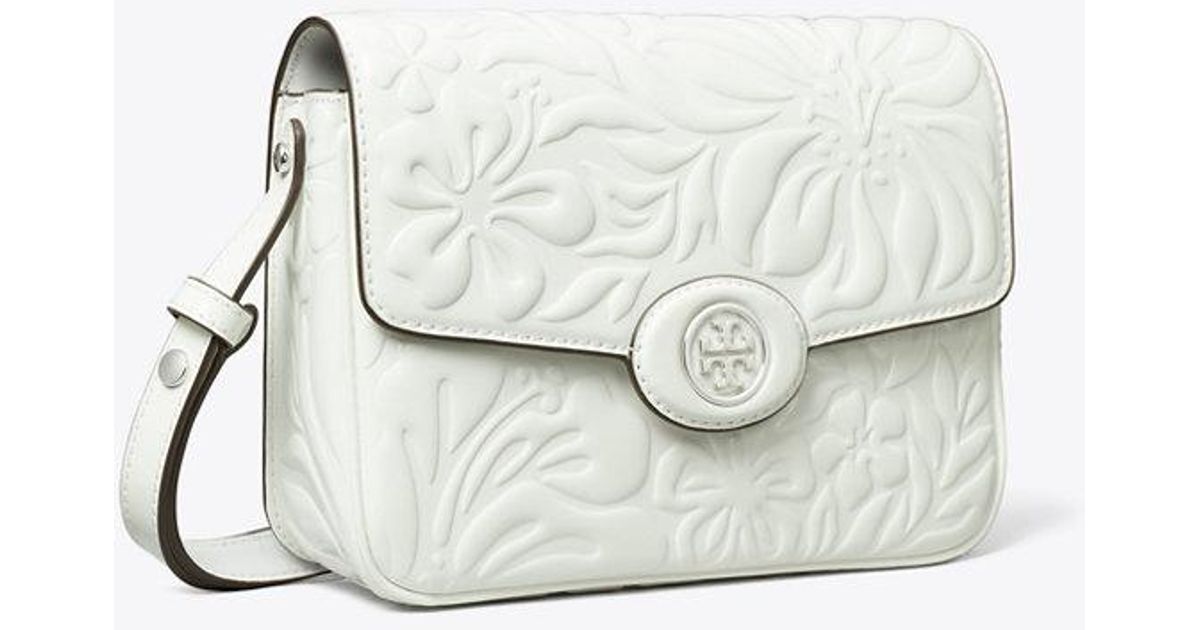 Tory Burch Robinson Floral Embossed Convertible Shoulder Bag in White ...