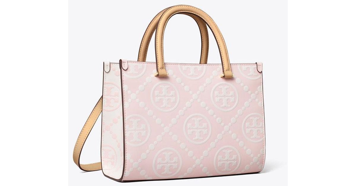 Tory Burch T Monogram Contrast Embossed Top-Handle Tote in Pink | Lyst