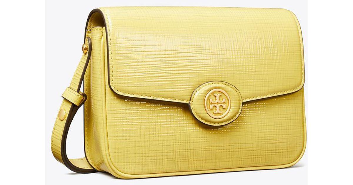 Tory Burch Robinson Crosshatched Convertible Shoulder Bag in Yellow | Lyst