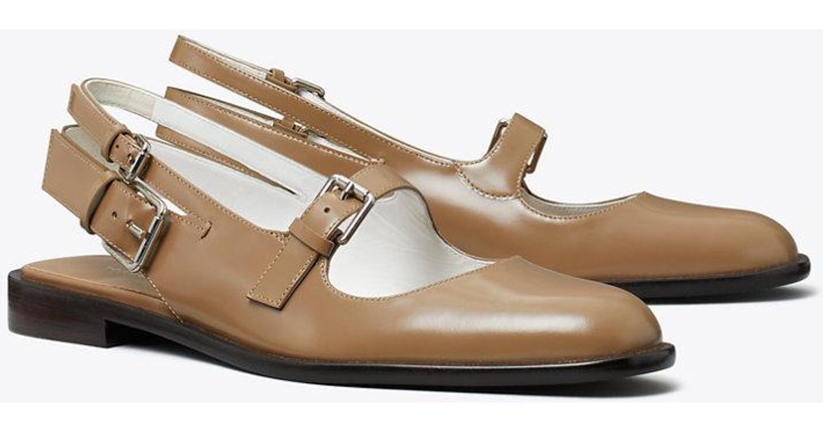 Tory Burch Buckle-Strap Almond-Toe Mary Janes in Natural | Lyst
