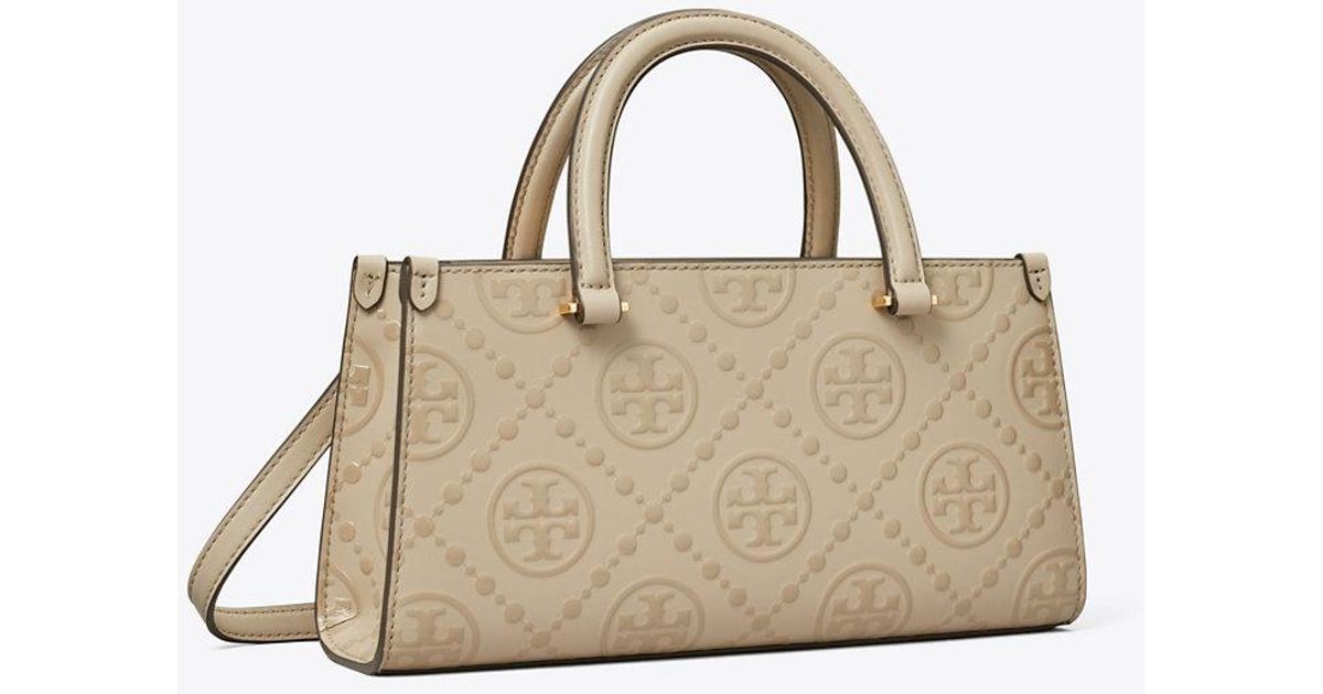 Tory Burch T Monogram Embossed Small Rectangular Tote in Natural | Lyst