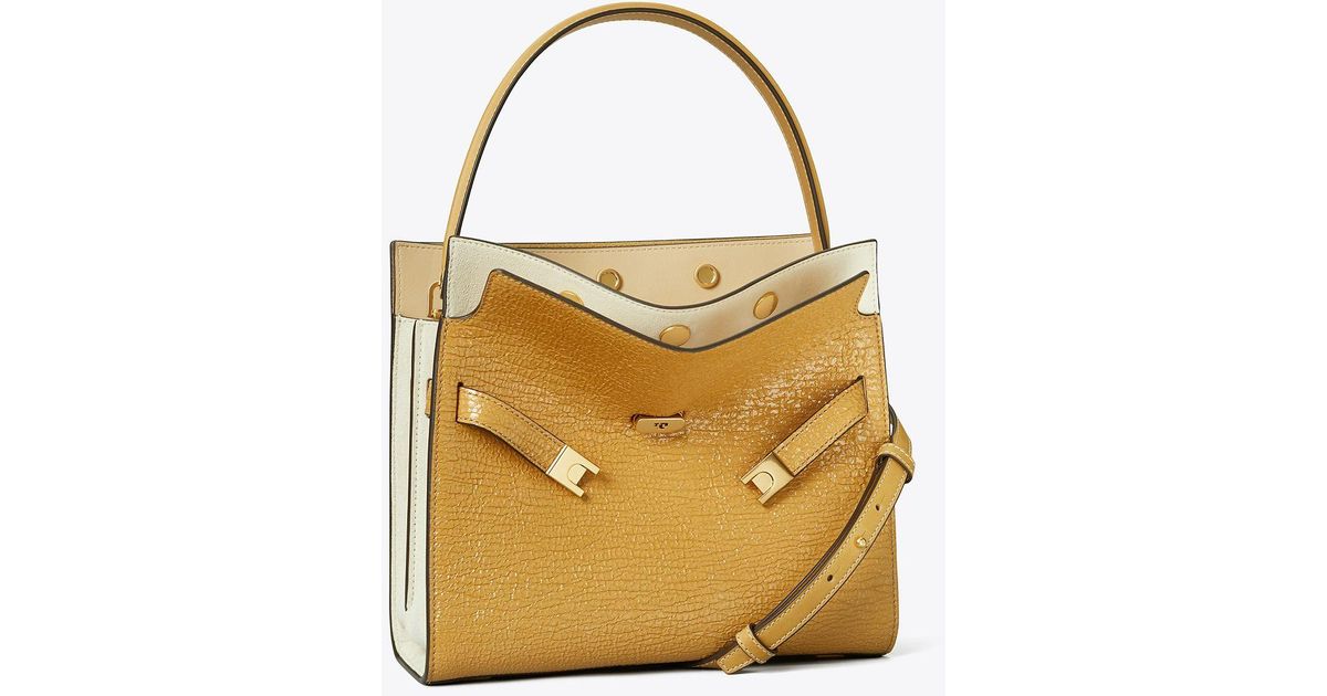 Tory Burch Small Lee Radziwill Patent Double Bag in Metallic | Lyst