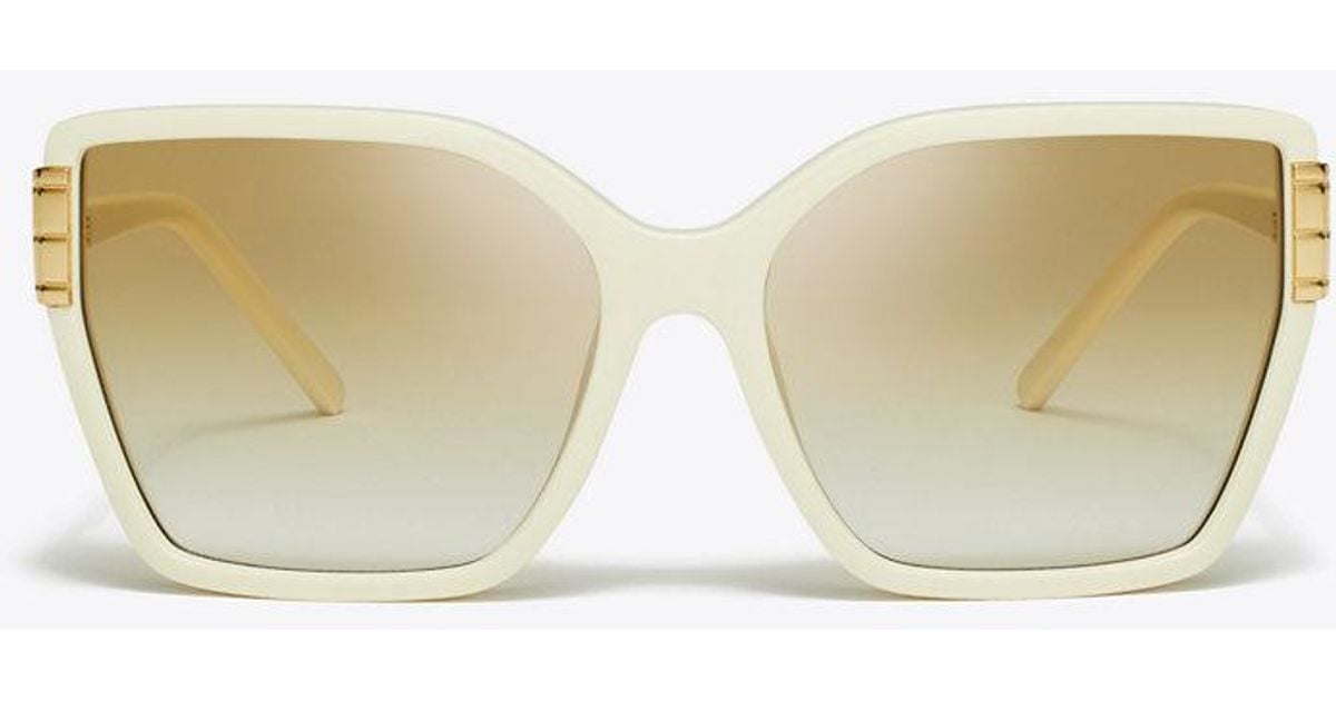 Tory Burch Oversized Cat-Eye Ivory Sunglasses in Natural | Lyst
