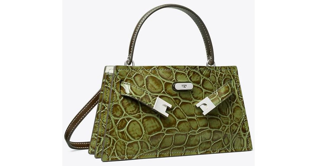 Tory Burch Petite Lee Radziwill Croc-Embossed Bag in Green | Lyst