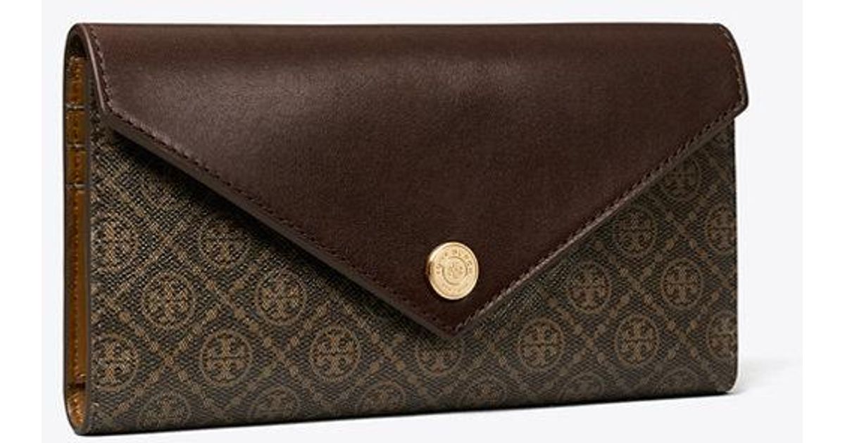 Tory Burch T Monogram Coated Canvas Envelope Wallet in Brown | Lyst