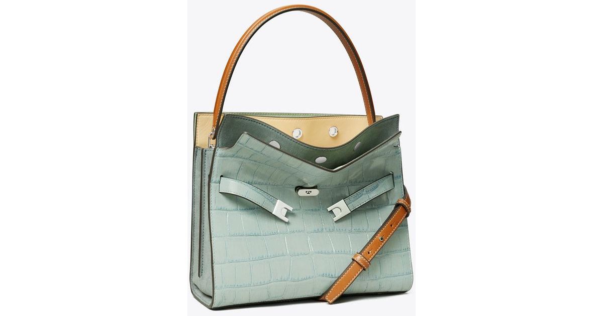 Tory Burch Croc-Embossed Suede Double Bag in Green | Lyst