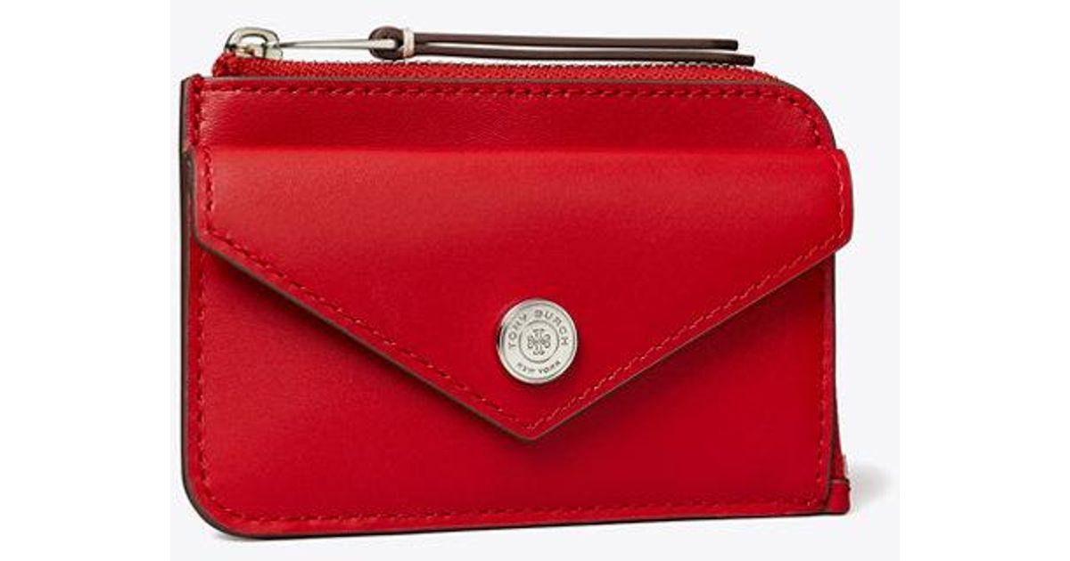 Tory Burch Leather Envelope Zip Card Case in Red | Lyst
