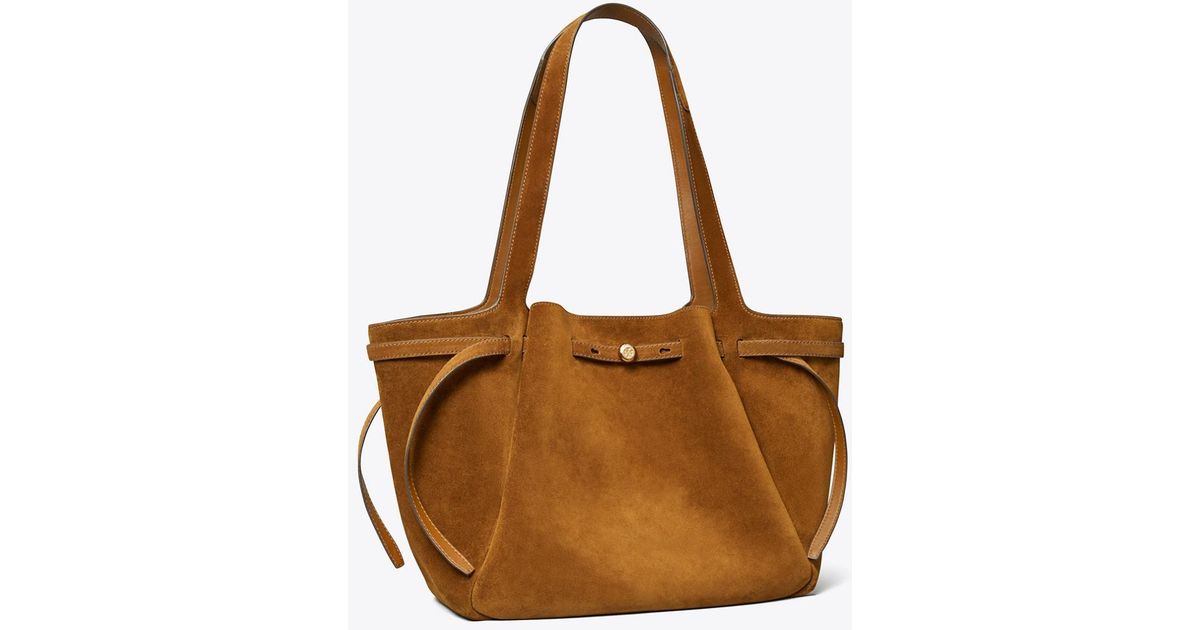 Tory Burch Romy Suede Tote in Brown | Lyst