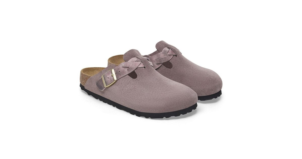 Birkenstock Boston Braided Suede Narrow Fit Clogs in Gray | Lyst