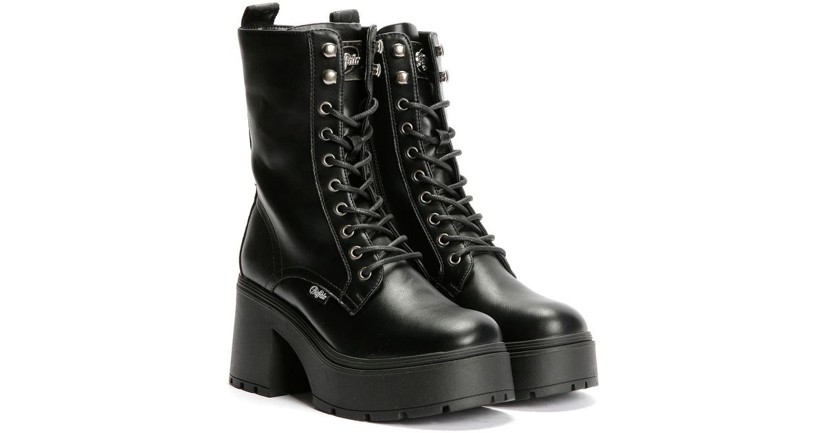 Buffalo Mila Lace Up Mid Boots in Black | Lyst UK