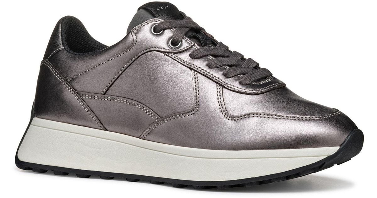 Geox D Amabel A Leather Gun Sneakers in Gray | Lyst