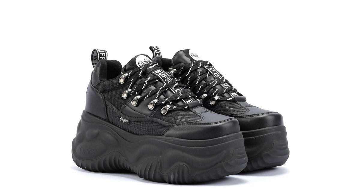 Buffalo Chunky Platform Lace-Up Trainers in Black | Lyst