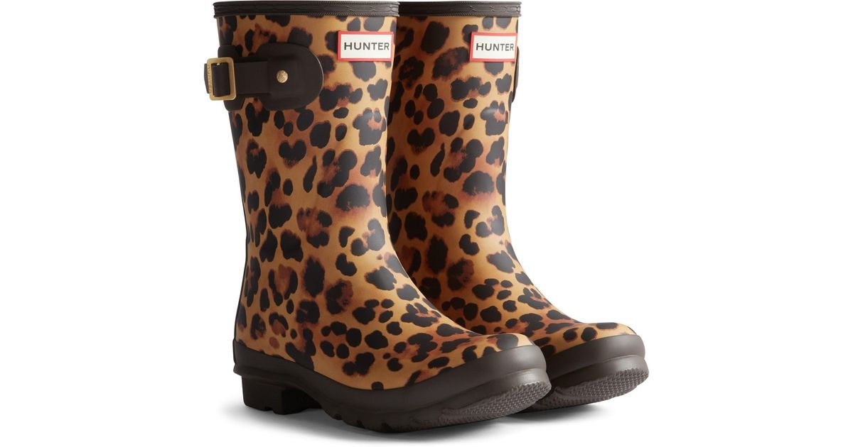 HUNTER Original Short Leopard Boot Rubber Leopard Print/Chocolate ...