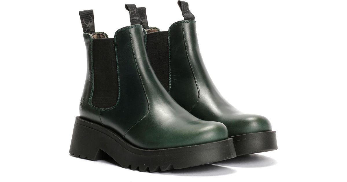 Fly London Medi Leather Petrol Boots in Black | Lyst UK