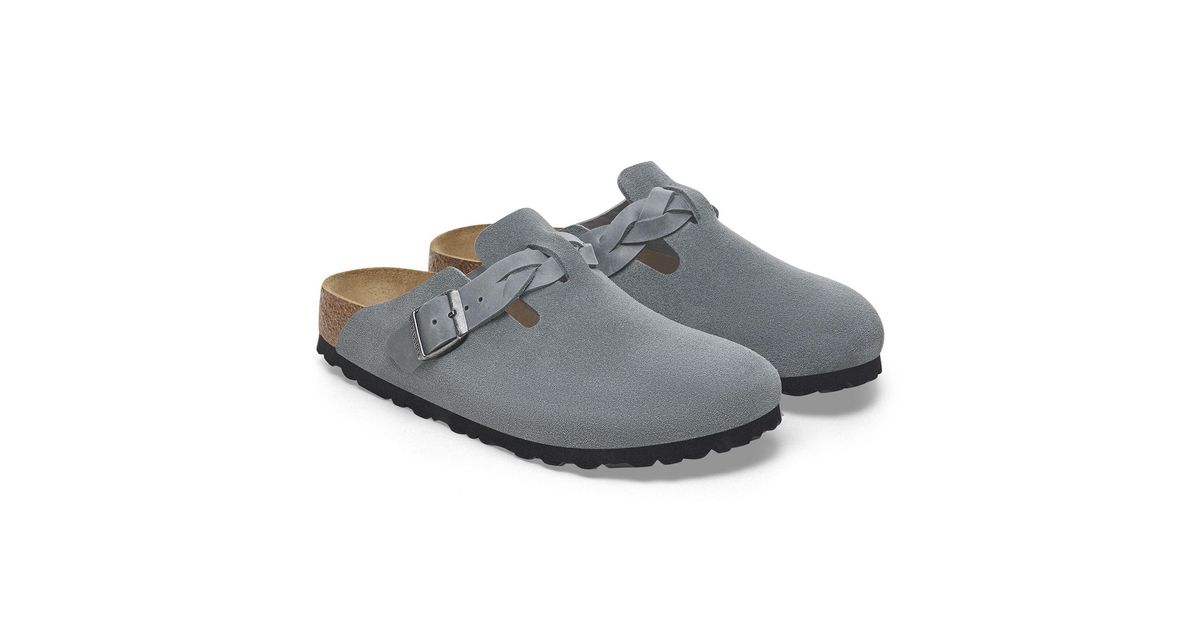 Birkenstock Boston Braided Suede Basalt Narow Fit Clogs in Gray | Lyst
