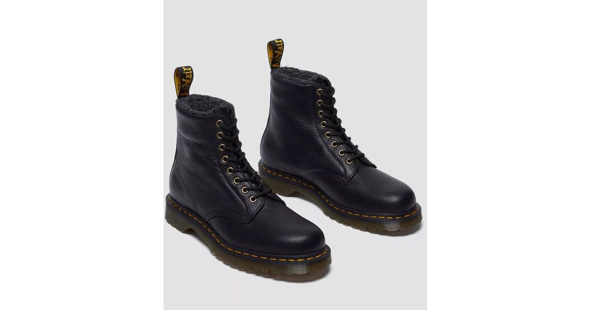 Dr. Martens 1460 Wl Grizzly Leather Boots in Black | Lyst