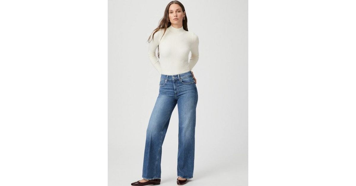 PAIGE Sasha 32" Wide Leg Distressed Jean 8741B61-6640 in Blue | Lyst