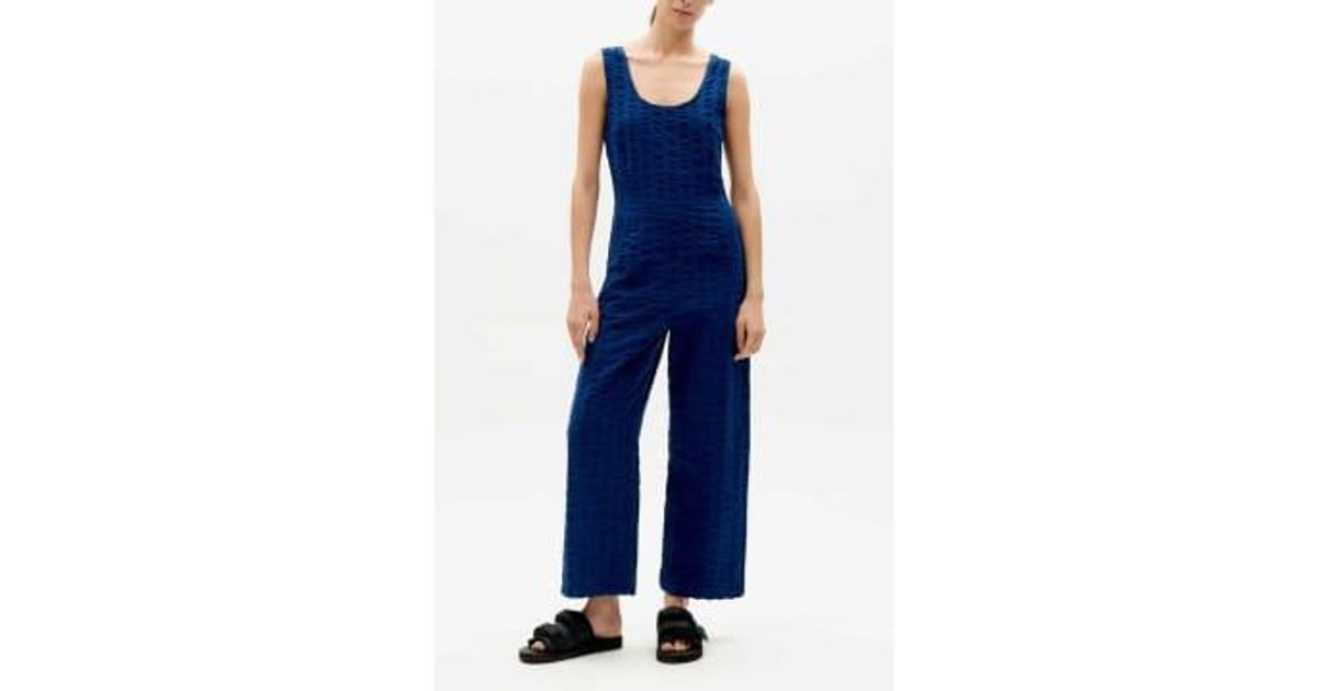 Thinking Mu Navy Big Seersucker Rafflesia Jumpsuit / Xl in Blue | Lyst UK