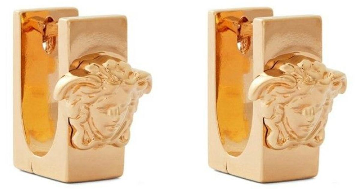 Versace Medusa Logo Hinged Earrings in White | Lyst