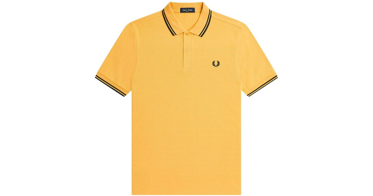 Fred Perry Slim Fit Twin Tipped Polo Golden Hour in Yellow for Men | Lyst
