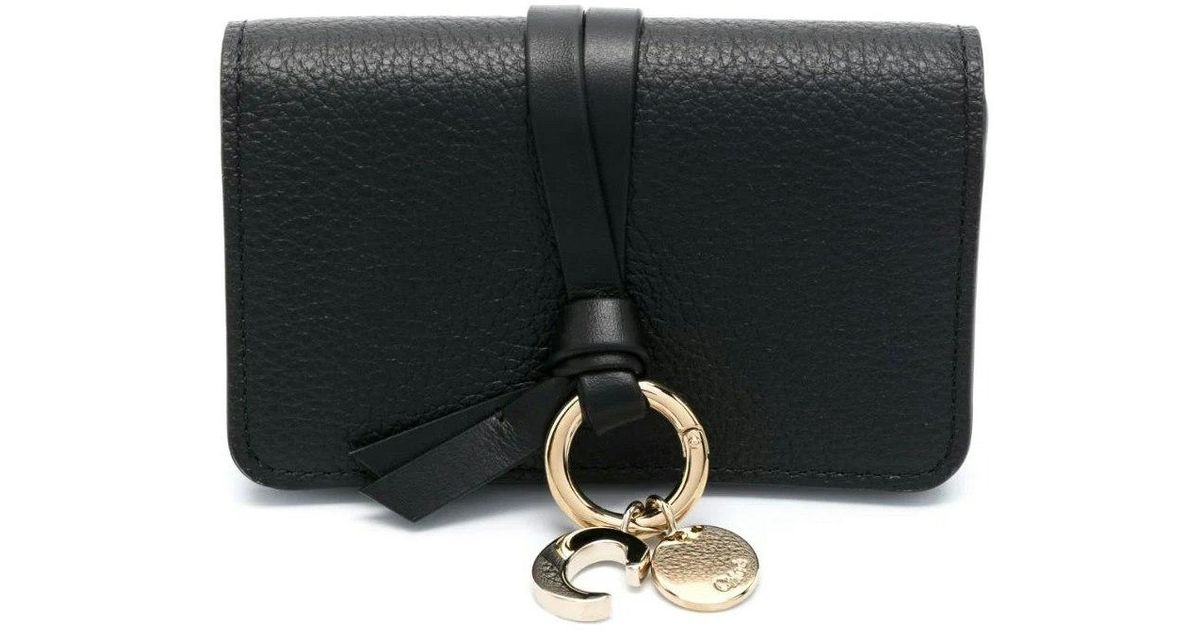 Chloé Alphabet Logo Charm Foldover Top Wallet in Black | Lyst