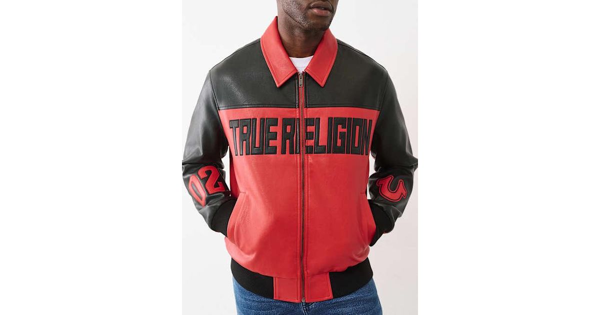 TRUE RELIGION Color Blocked Logo Racing Jacket in Red for Men | Lyst