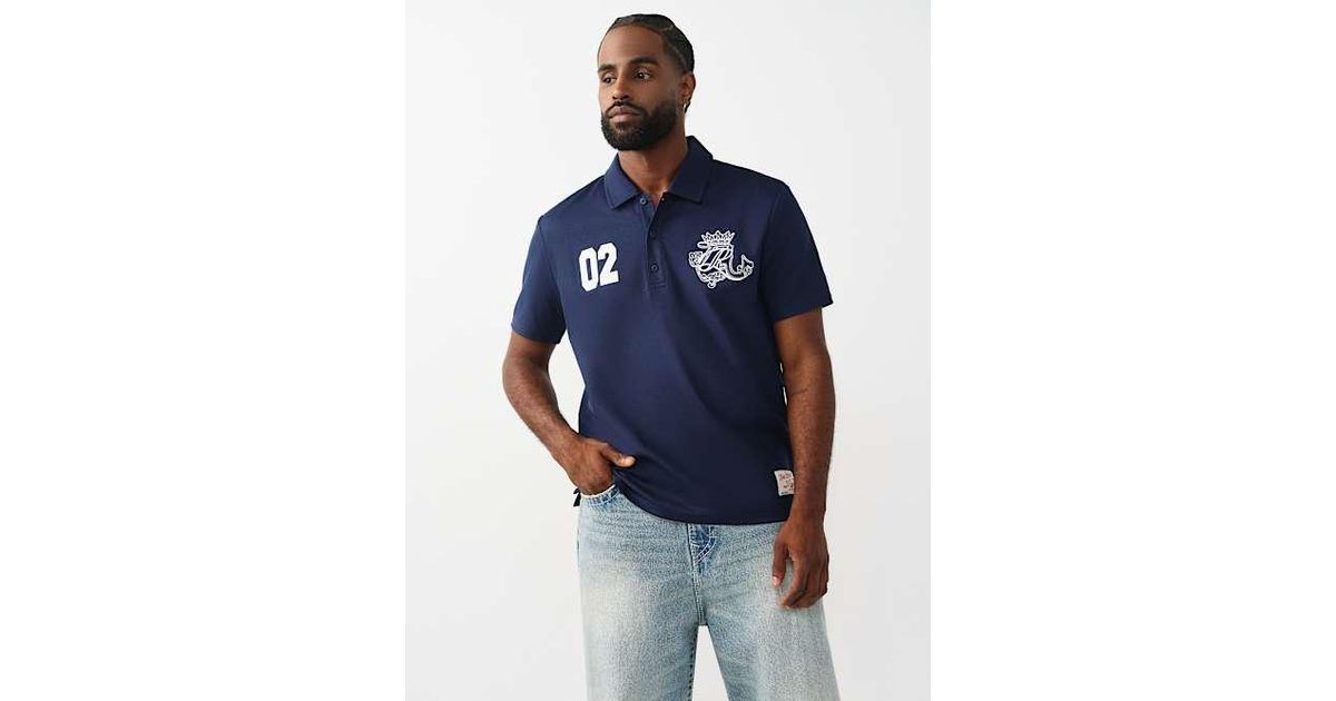 TRUE RELIGION Logo Crest Sport Polo Shirt in Blue for Men | Lyst