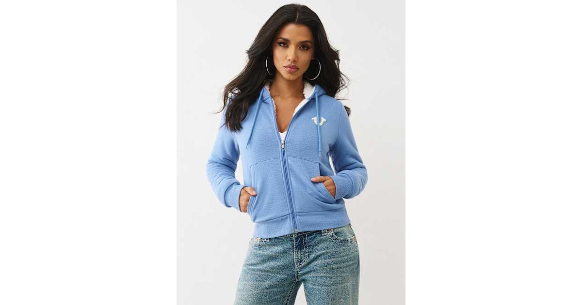 TRUE RELIGION World Tour Sherpa-lined Zip Hoodie in Blue | Lyst