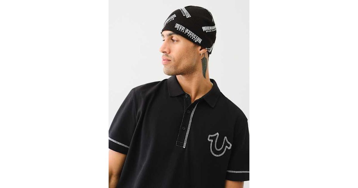 True Religion Arched Logo Beanie in Black | Lyst