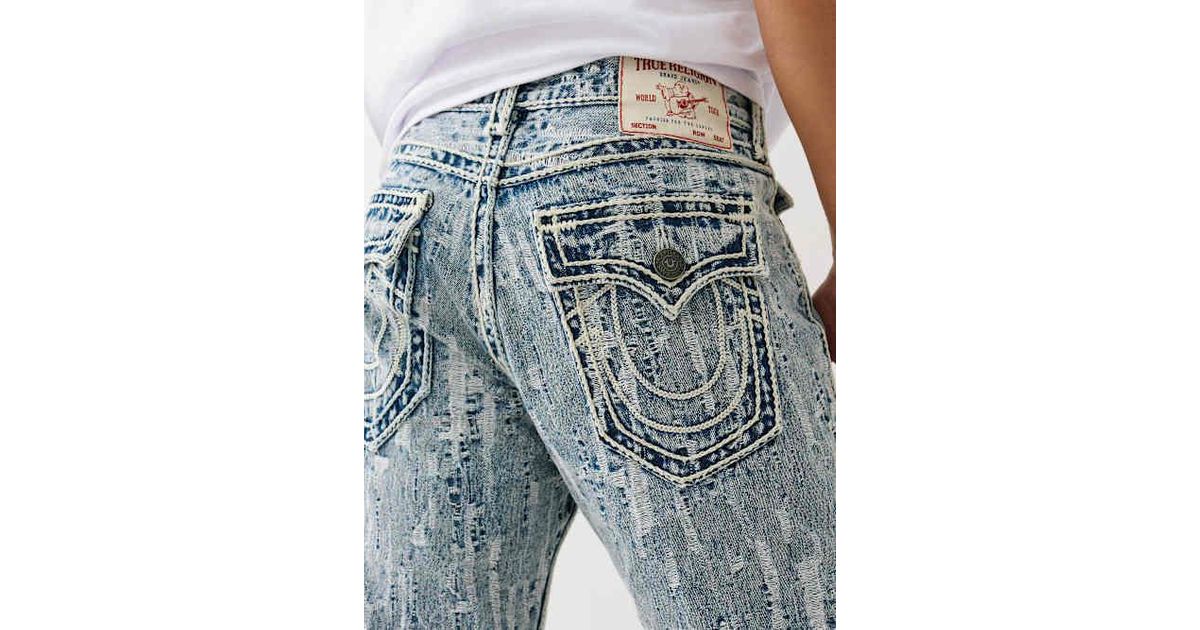 TRUE RELIGION Ricky Ultra Distressed Rope Stitch Straight Jean in Gray for Men | Lyst