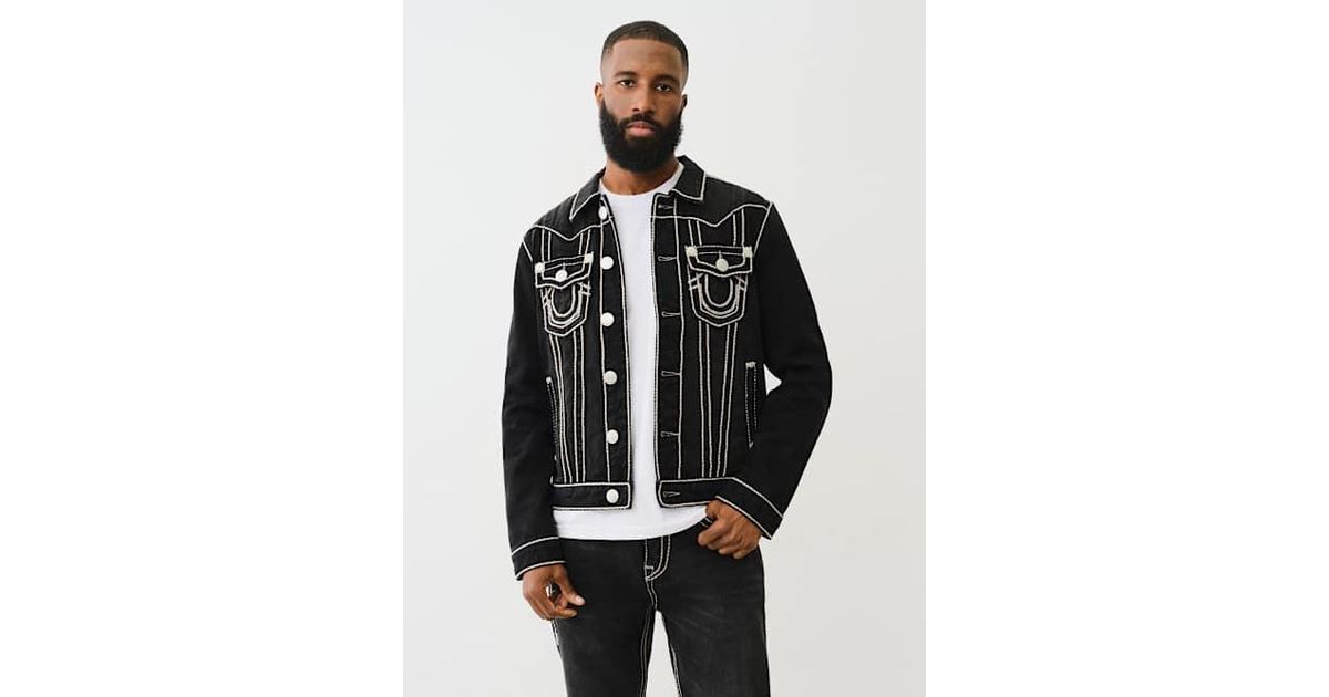 TRUE RELIGION Jimmy Rope Stitch Denim Jacket in Black for Men | Lyst