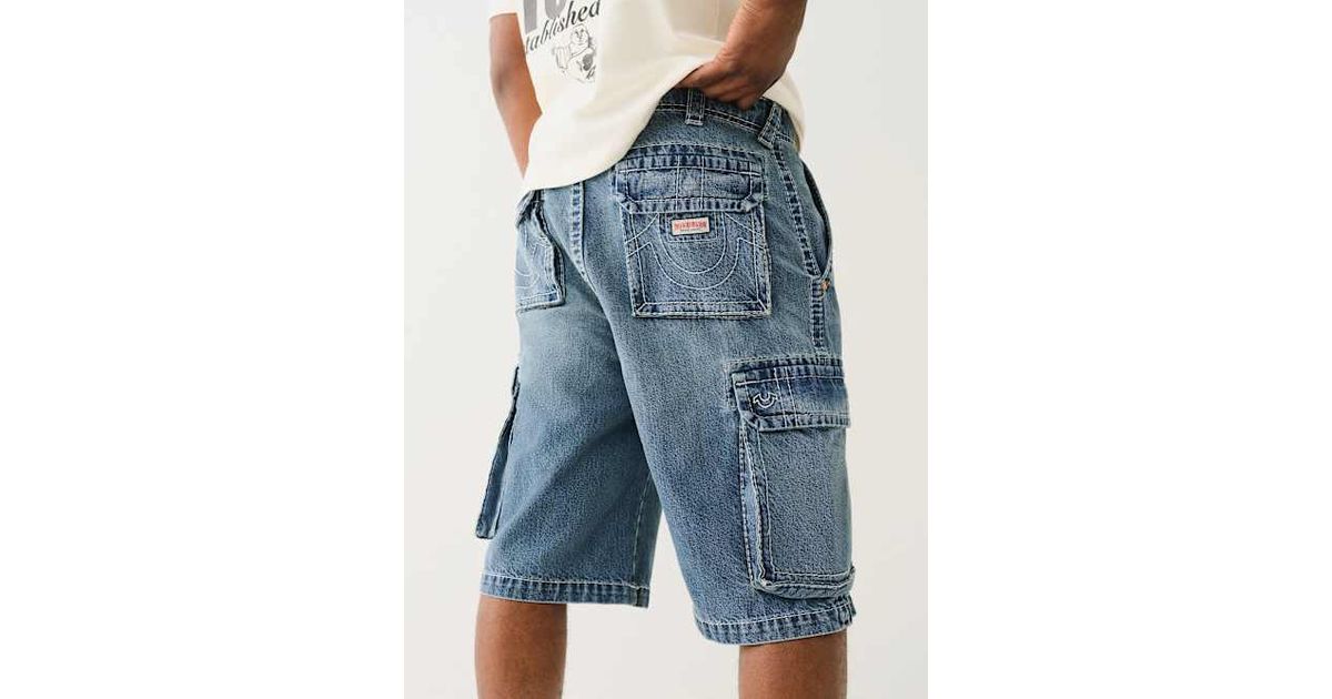 TRUE RELIGION Vinny Big T Ultra Baggy Cargo Short in Blue for Men | Lyst