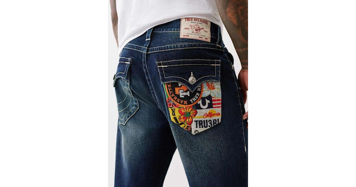 TRUE RELIGION Ricky Embroidered Pocket Straight Jean in Blue for Men | Lyst