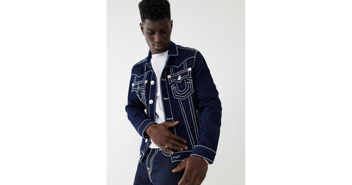 TRUE RELIGION Jimmy Super T Stitch Denim Jacket in Blue for Men | Lyst
