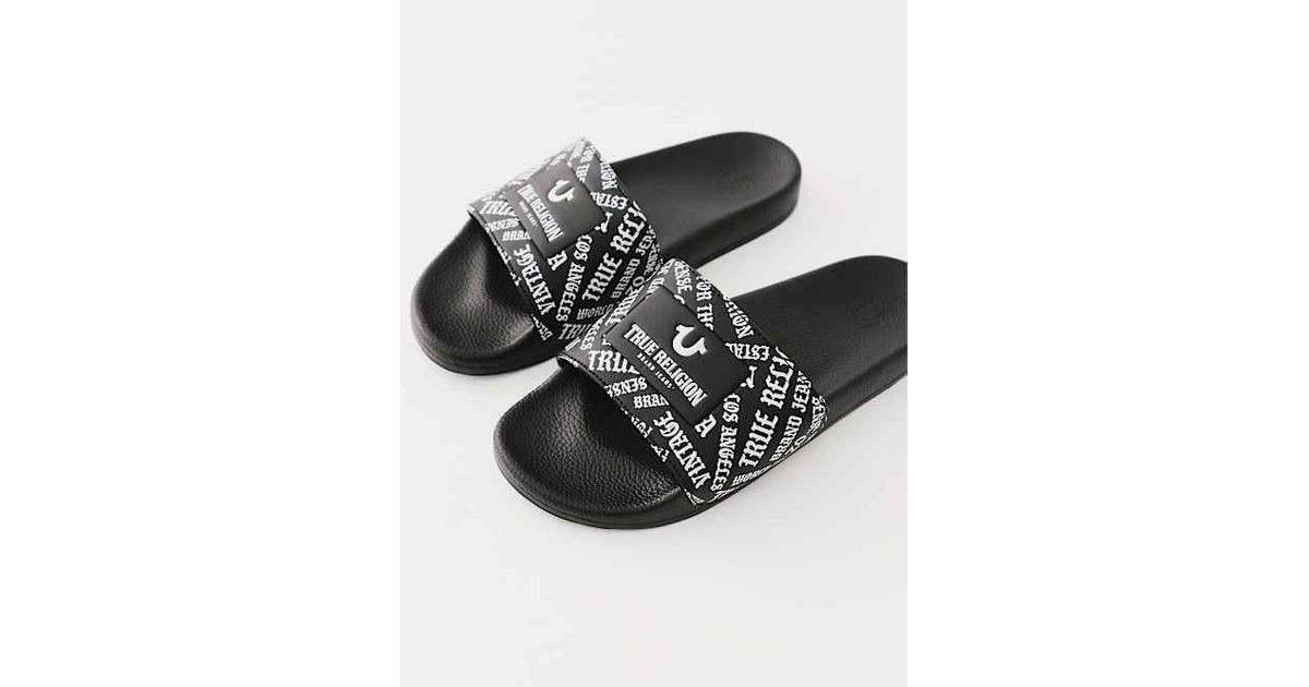 True Religion Script Logo Slide in Black | Lyst
