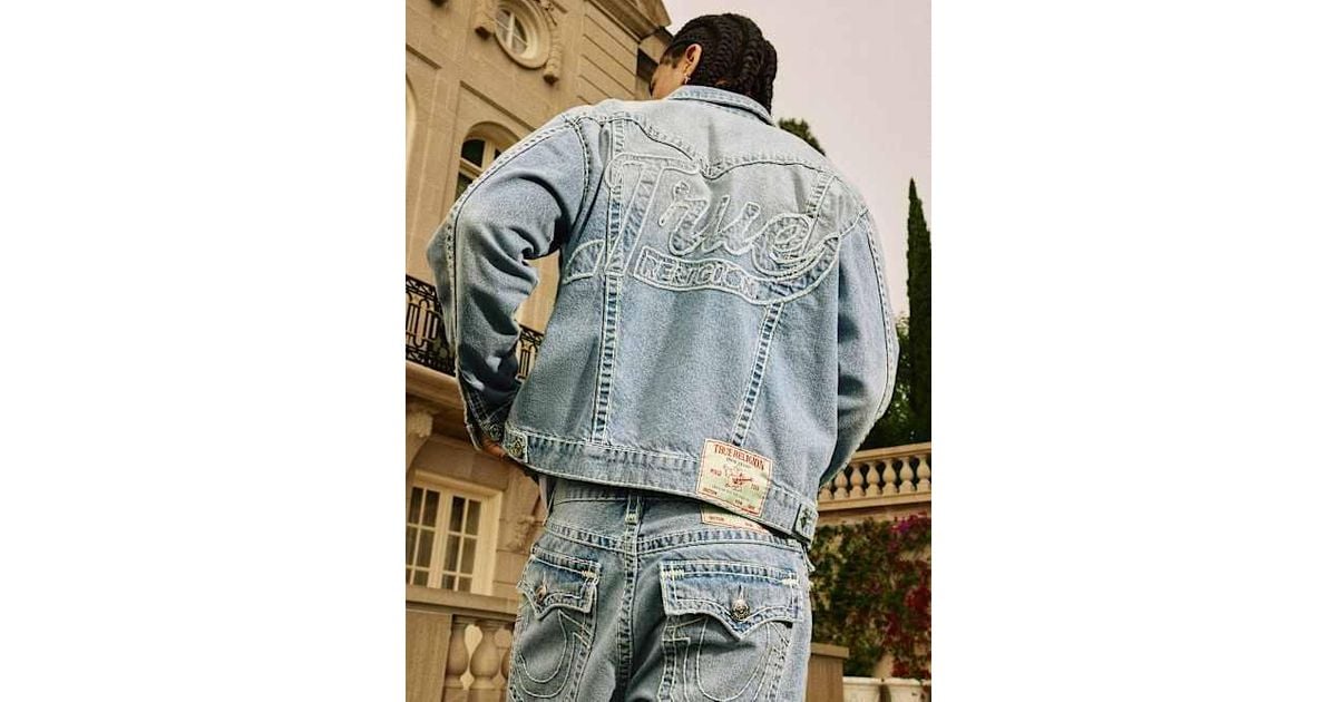 TRUE RELIGION Oversized Logo Applique Super T Denim Jacket in Blue | Lyst