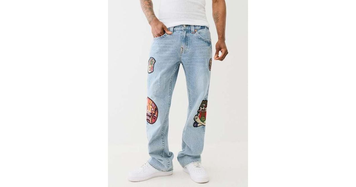 TRUE RELIGION Billy Distressed Patch Bootcut Jean in Blue | Lyst