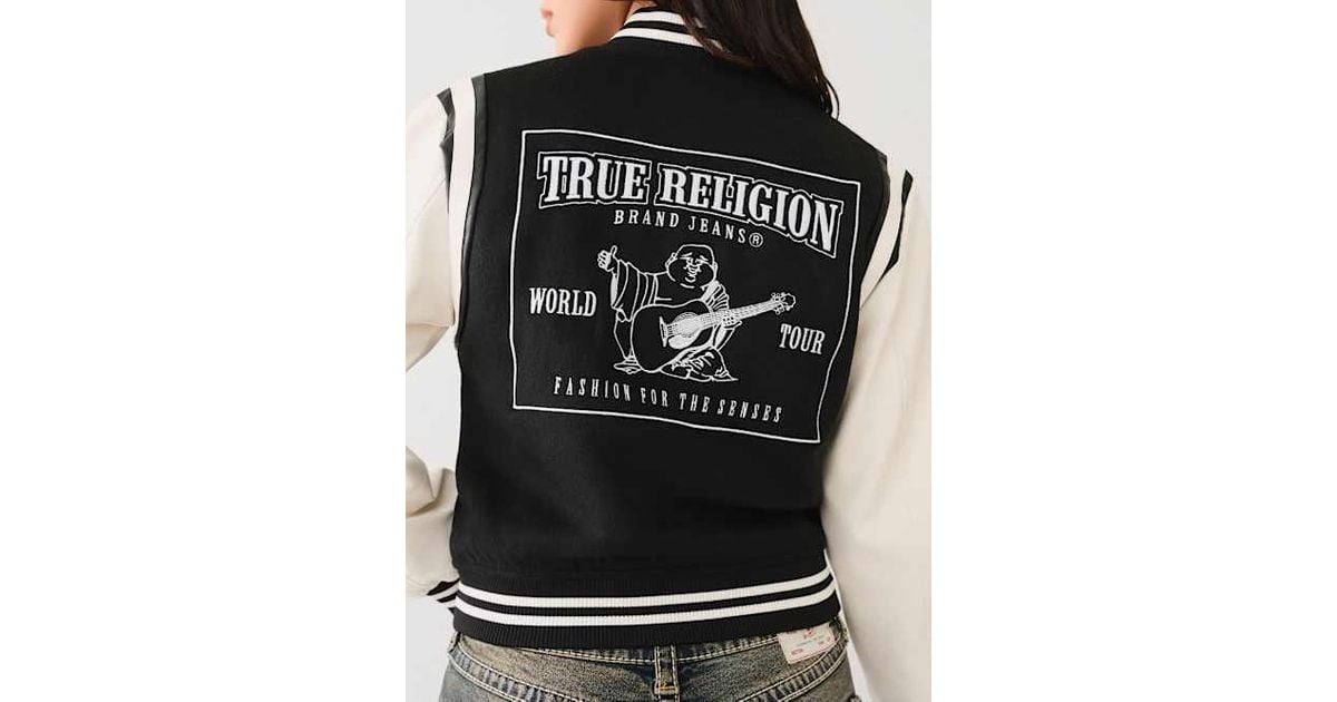 True Religion Embroidered Patch Varsity Jacket in Black | Lyst
