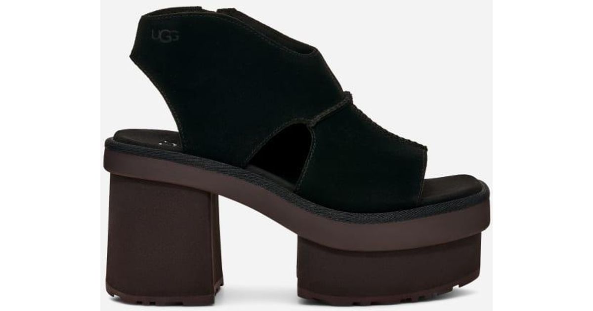 UGG New Heights Platform Suede Sandals in Black | Lyst