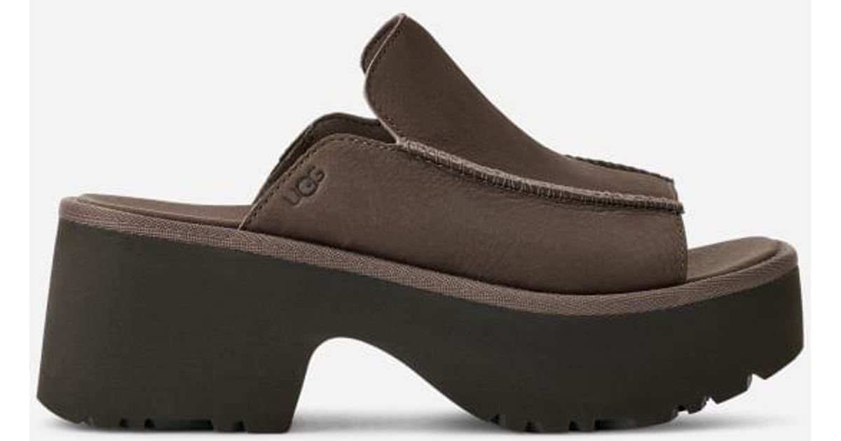 UGG New Heights Slide Nubuck Sandals in Black | Lyst