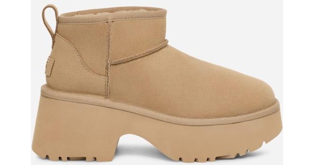 UGG Classic Ultra Mini New Heights Suede Classic Boots in Black | Lyst